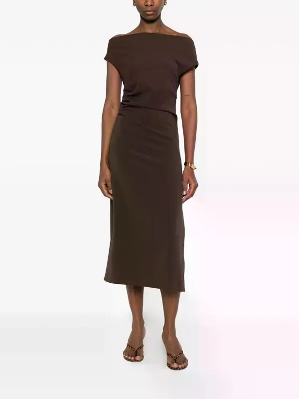 P.a.r.o.s.h Off-shoulder Ruched Midi Dress