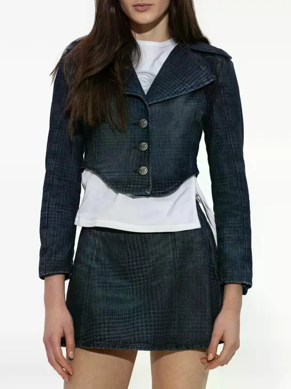 DIESEL® Prince Of Wales Check Cropped Denim Jacket - Blue