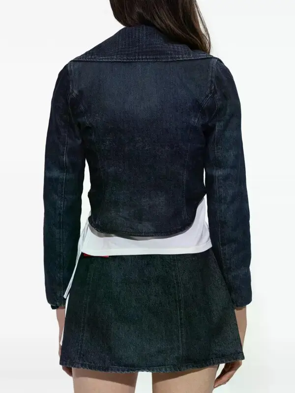 DIESEL® Prince Of Wales Check Cropped Denim Jacket - Blue