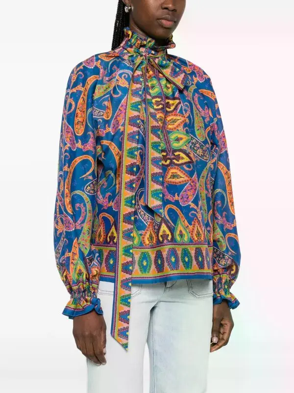 Etro Paisley Print Pussy-bow Blouse - Blue