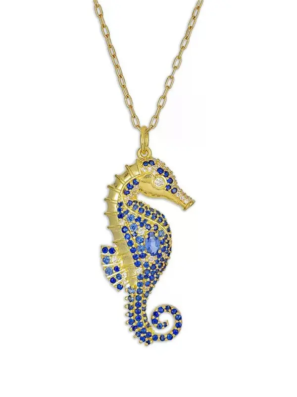 TANYA FARAH Seahorse Sapphire Pendant Necklace - Gold