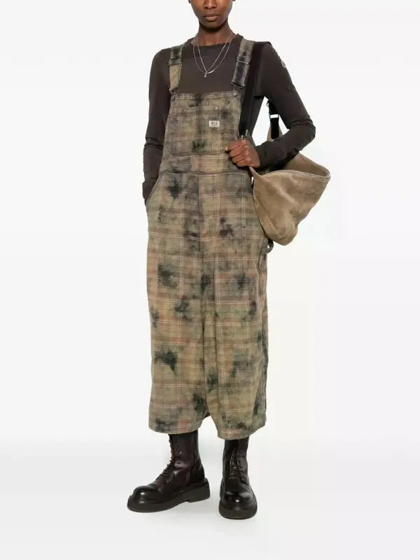 R13 Plaid Short Overalls