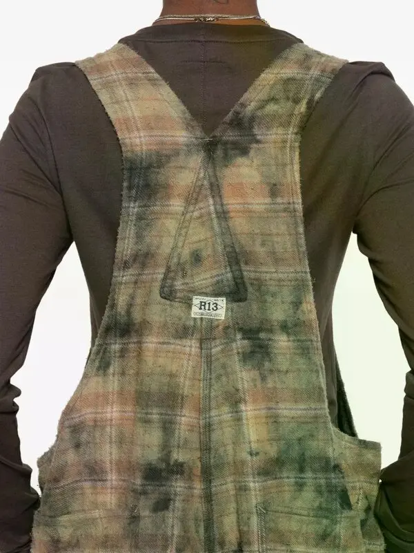 R13 Plaid Short Overalls