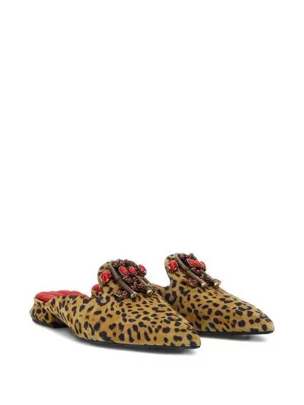 Roberto Cavalli Leopard Embellished Mules