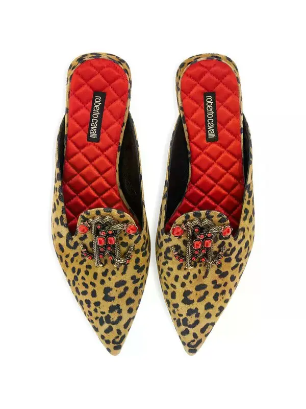 Roberto Cavalli Leopard Embellished Mules