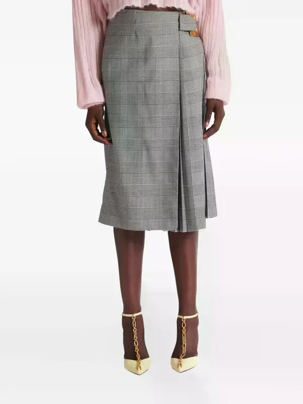 Balmain Check-pattern Pleated Midi Skirt
