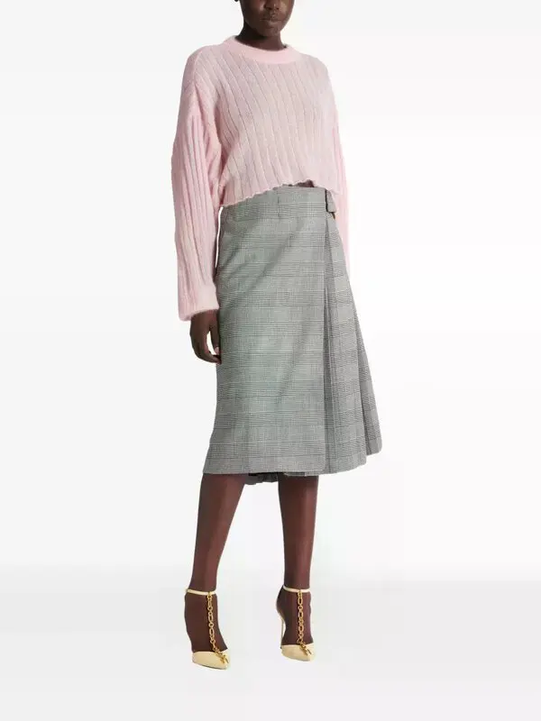Balmain Check-pattern Pleated Midi Skirt