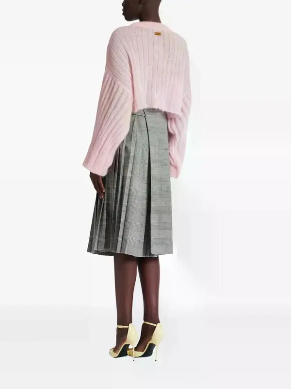 Balmain Check-pattern Pleated Midi Skirt