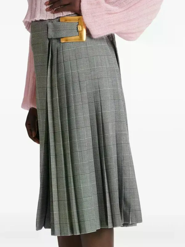 Balmain Check-pattern Pleated Midi Skirt