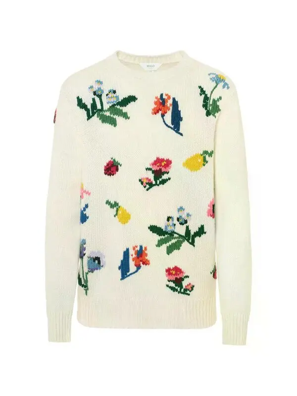 Malo Floral-print Cashmere Sweater - Neutrals
