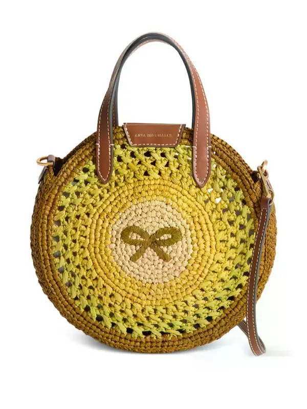 ANYA HINDMARCH Round Raffia Tote Bag With Bow Detail - Yellow