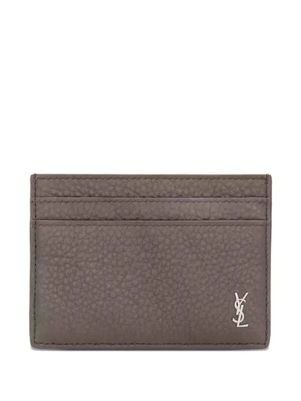 Saint Laurent Logo Leather Cardholder - Grey