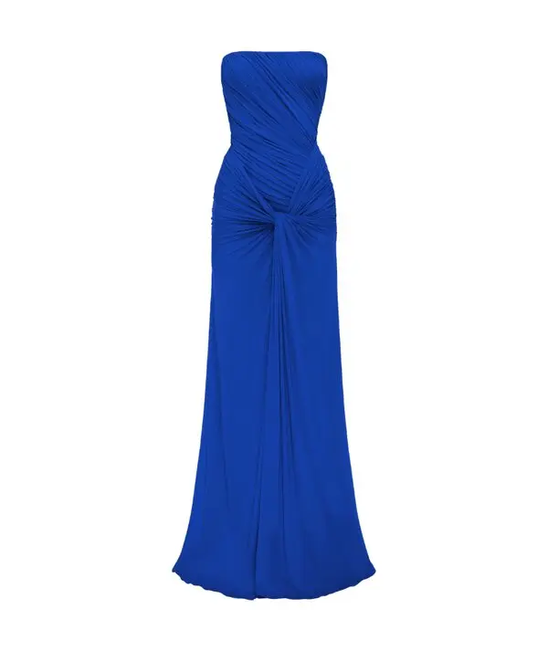 Alex Perry Strapless Ruched Twist Gown - Blue