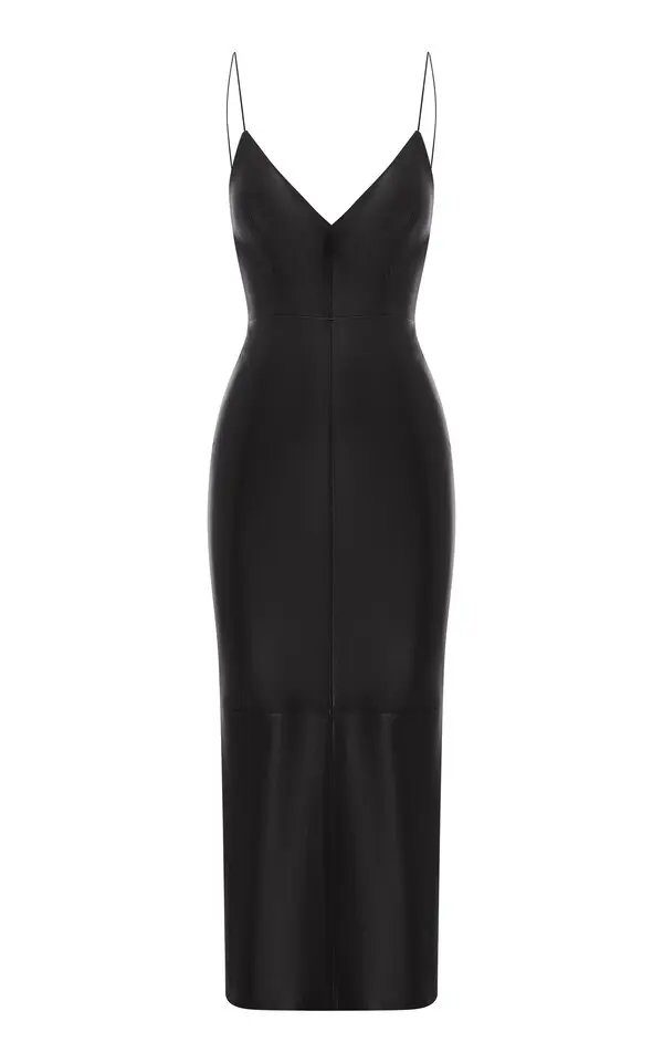 Alex Perry Bikini" Leather Midi Dress - Black