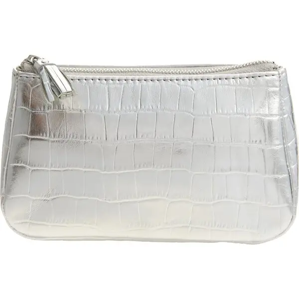 Mz Wallace Small Luna Croc Embossed Metallic Leather Pouch