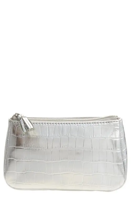 Mz Wallace Small Luna Croc Embossed Metallic Leather Pouch