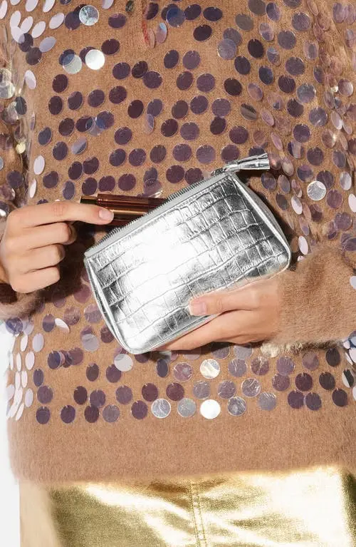 Mz Wallace Small Luna Croc Embossed Metallic Leather Pouch