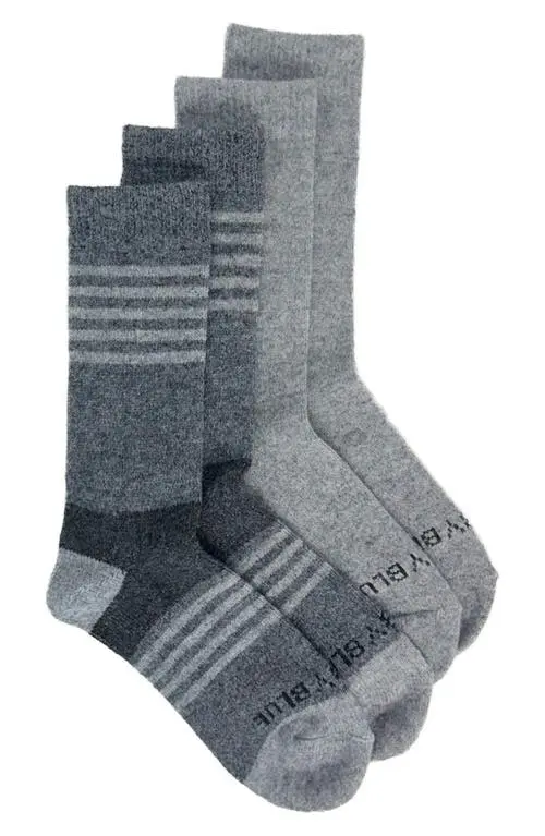 United By Blue 2-pack Stripe Wool And Yak-blend Crew Socks - Heather Grey/lt Grey Mul4