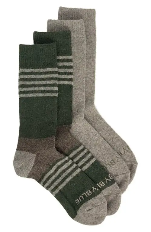 United By Blue 2-pack Stripe Wool And Yak-blend Crew Socks - Kelp/portobello Heather