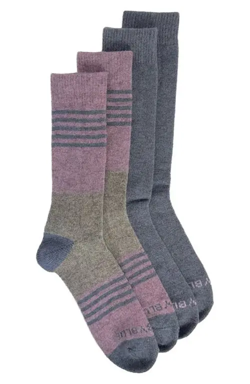 United By Blue 2-pack Stripe Wool And Yak-blend Crew Socks - Lilac/slate Heather Mul3