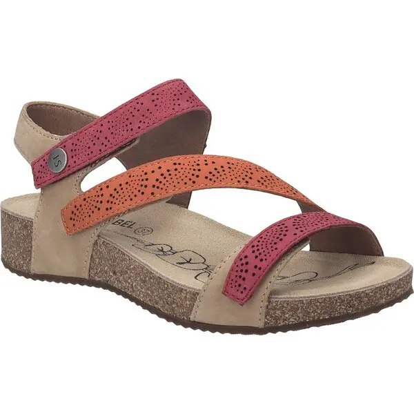 Josef Seibel Tonga 73 Ankle Strap Wedge Sandals - Red/beige Multi