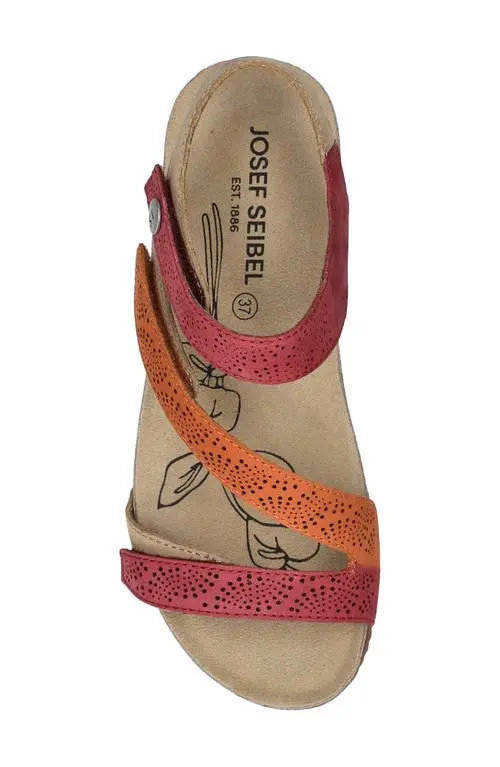 Josef Seibel Tonga 73 Ankle Strap Wedge Sandals - Red/beige Multi
