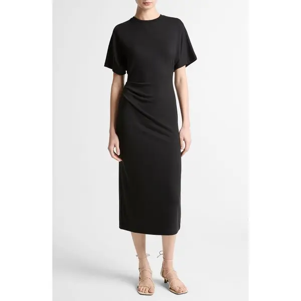 Vince Side Ruched Midi Dress - Black
