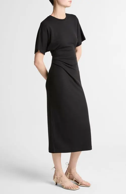 Vince Side Ruched Midi Dress - Black