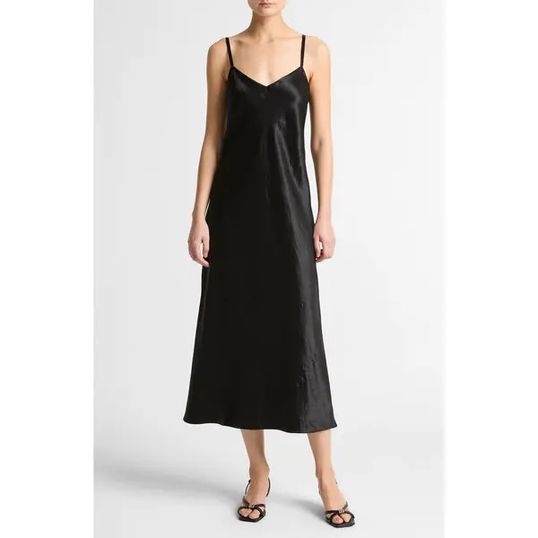 Vince Midi Satin Slipdress - Black