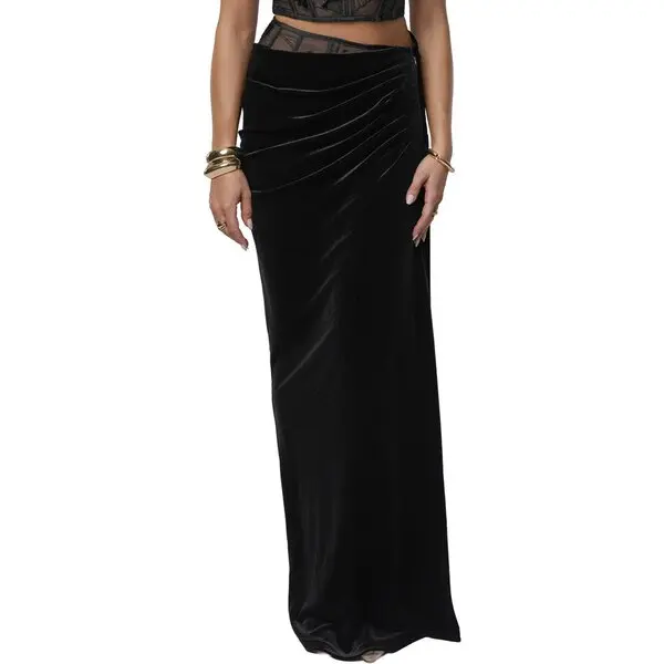 JLUXLABEL Velvet & Lace Maxi Skirt - Black