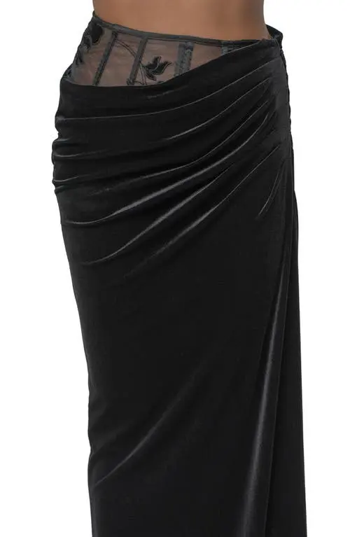 JLUXLABEL Velvet & Lace Maxi Skirt - Black