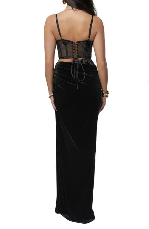 JLUXLABEL Velvet & Lace Maxi Skirt - Black