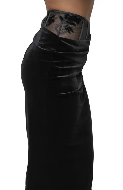 JLUXLABEL Velvet & Lace Maxi Skirt - Black