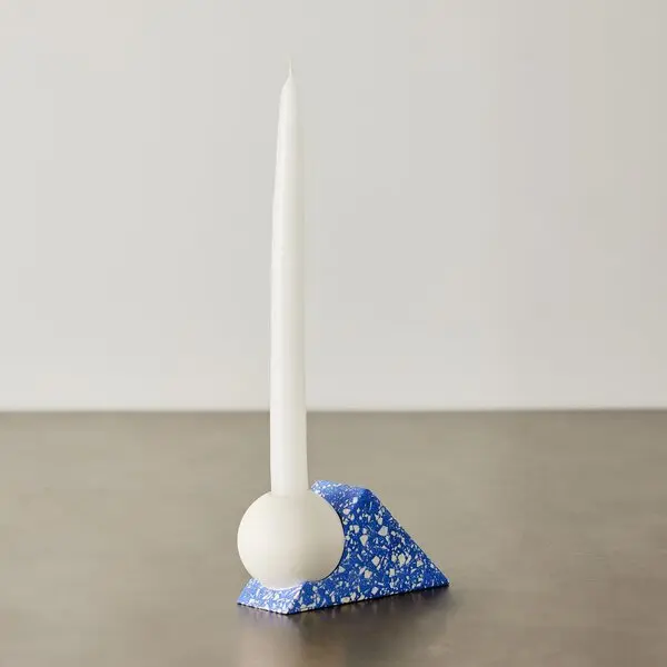 KANJU INTERIORS Equilibrium Terrazzo Taper Candle Holder - Cobalt Blue