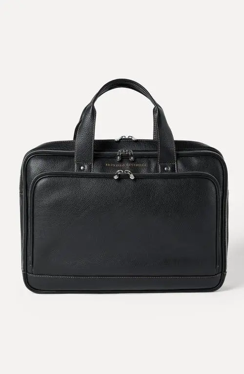 Brunello Cucinelli Grained Calfskin Briefcase With Zipper - Black