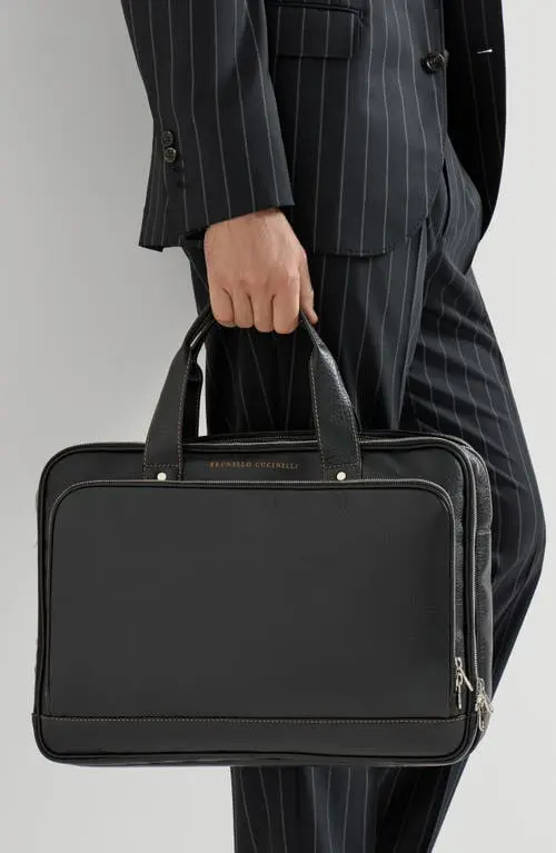 Brunello Cucinelli Grained Calfskin Briefcase With Zipper - Black