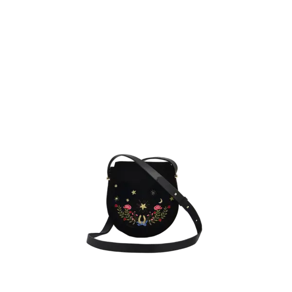 FABLE ENGLAND Celestial Embroidered Velvet Saddle Bag - Black
