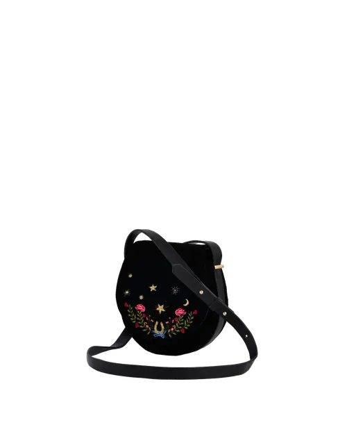 FABLE ENGLAND Celestial Embroidered Velvet Saddle Bag - Black