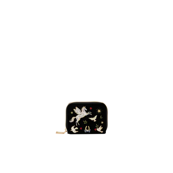 FABLE ENGLAND Celestial Velvet Embroidered Purse - Black