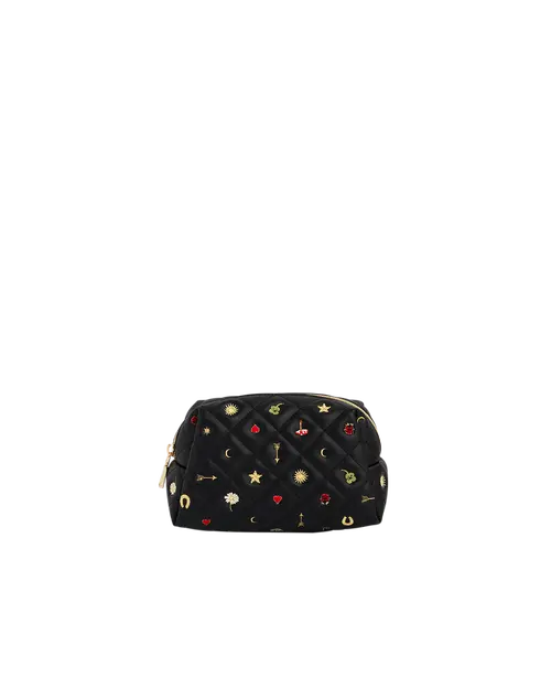 FABLE ENGLAND Quilted Celestial Embroidered Pouch - Black