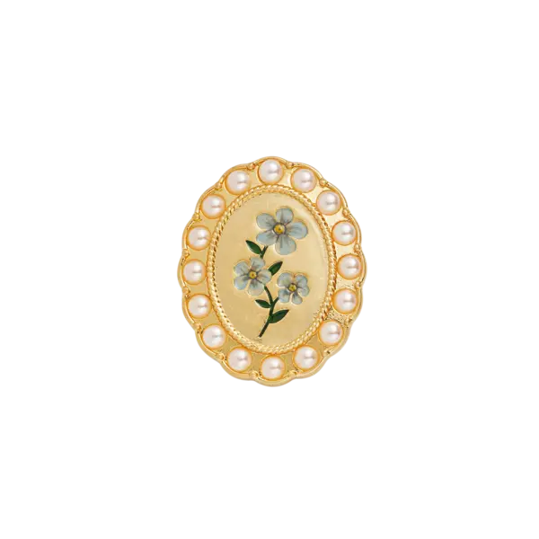 FABLE ENGLAND Forget Me Not Pearl Cameo Brooch - Gold