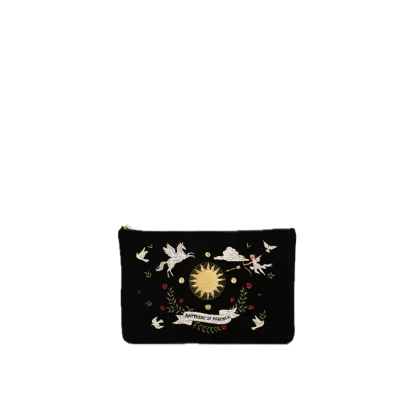 FABLE ENGLAND Celestial Velvet Embroidered Pouch