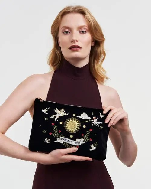 FABLE ENGLAND Celestial Velvet Embroidered Pouch