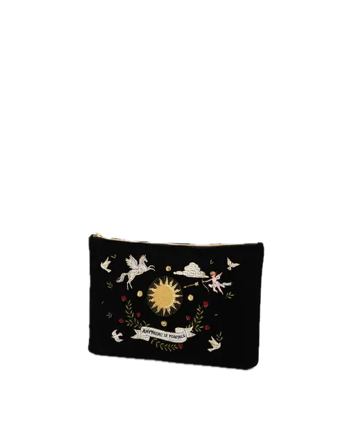 FABLE ENGLAND Celestial Velvet Embroidered Pouch