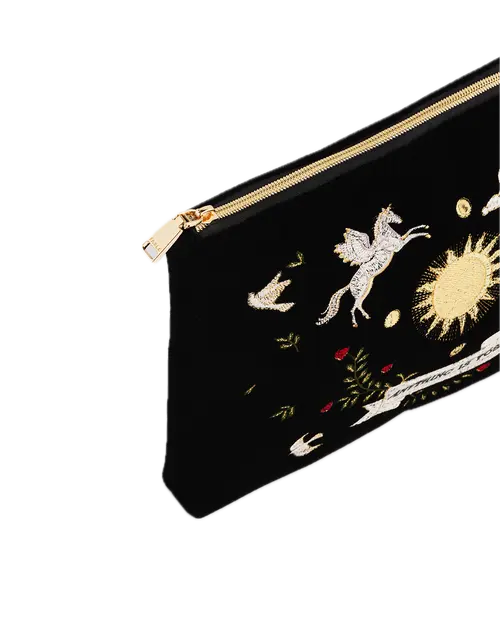 FABLE ENGLAND Celestial Velvet Embroidered Pouch