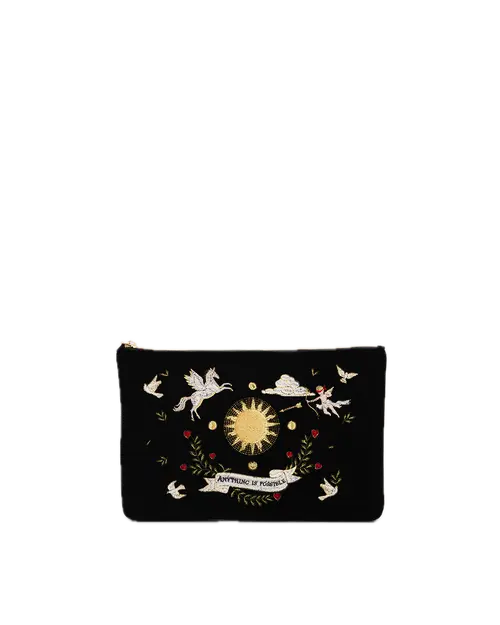 FABLE ENGLAND Celestial Velvet Embroidered Pouch - Black