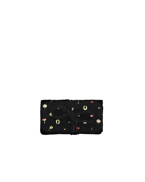 FABLE ENGLAND Quilted Celestial Velvet Embroidered Jewellery Roll - Black