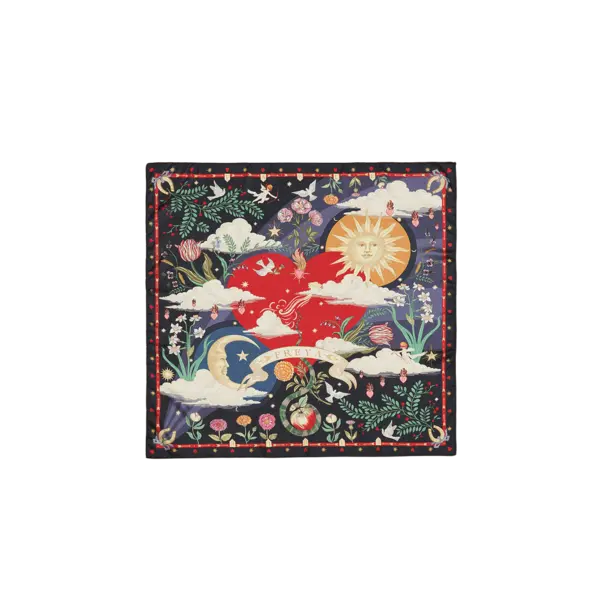 FABLE ENGLAND Freya's Heart Story Square Scarf - Navy