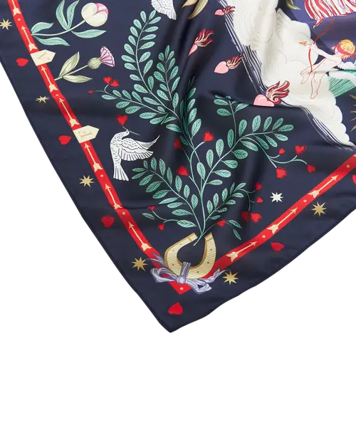 FABLE ENGLAND Freya's Heart Story Square Scarf - Navy