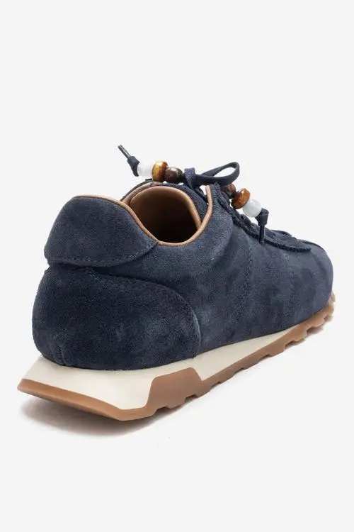 FOREVER & ALWAYS SHOES Brea Leather Embellished Sneaker - Navy Suede